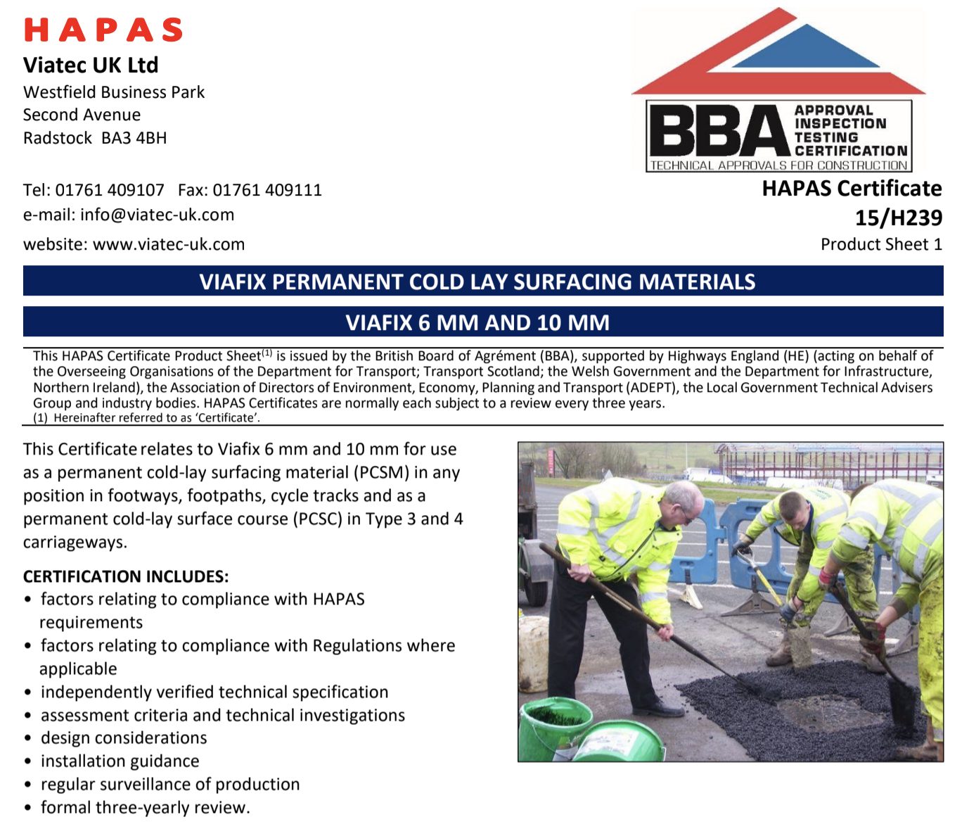 Viafix Pothole Repair Certification | BriteSite NZ